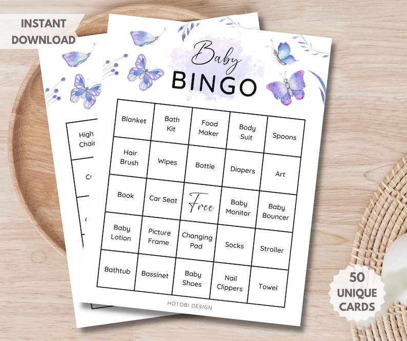 50 Prefilled Baby Shower Bingo Cards, Baby Bingo Game, Bonus Blank Card ...