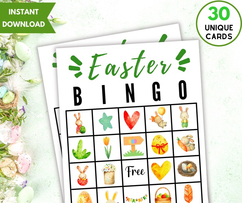 Printable Easter Bingo, 30 Unique Easter Bingo Cards, Easter Activity ...