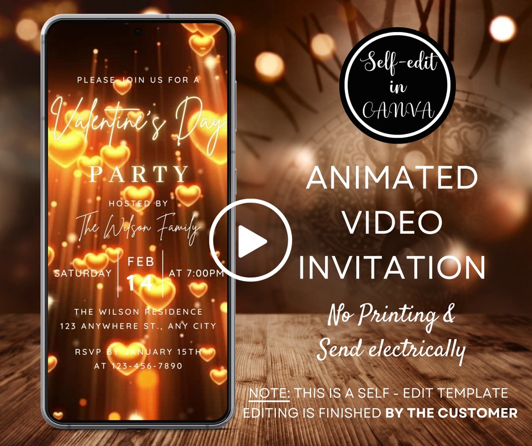 Editable Video Valentine's Day Invitation, Animated Valentine Party ...