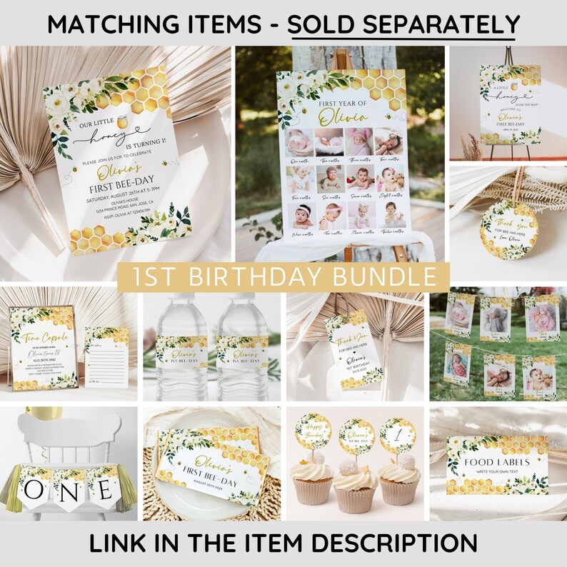 Editable Bee Monthly Milestone Photo Cards, Honey Bee Birthday Banner ...