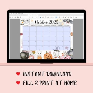 EDITABLE October 2025 Calendar, Cute Spooky Halloween 2025 Planner ...