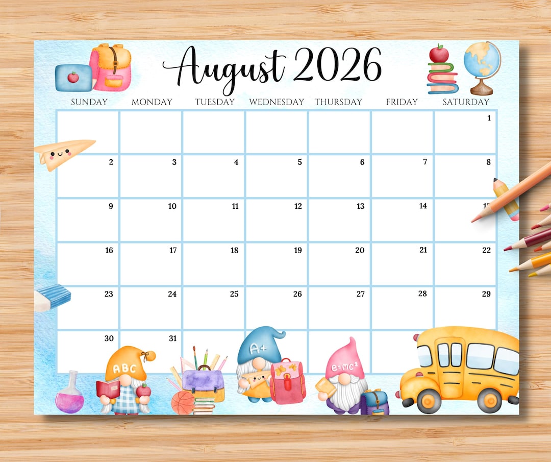 Editable August 2026 Calendar | Monthly Planner Printable PDF | School ...