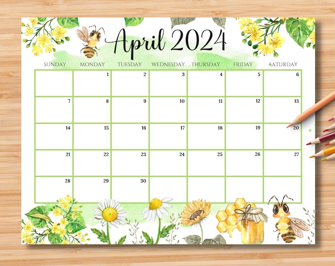 April Calendar Printable 2024 2024 April Kawaii Planner Cute Planner ...