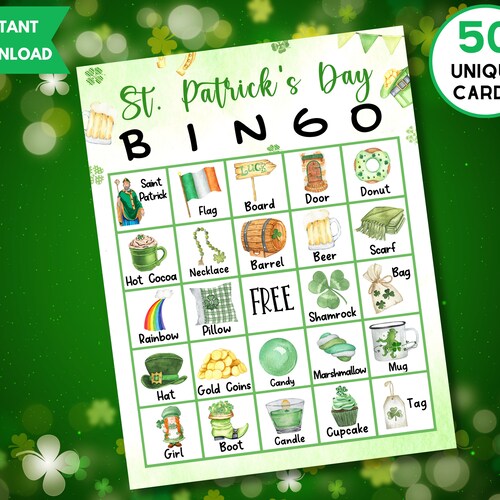 Printable St Patrick's Day Bingo Game 50 Unique Bingo - Etsy