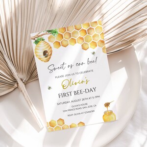 EDITABLE Bee First Birthday Invitation Little Honey Sweet as Bee ...