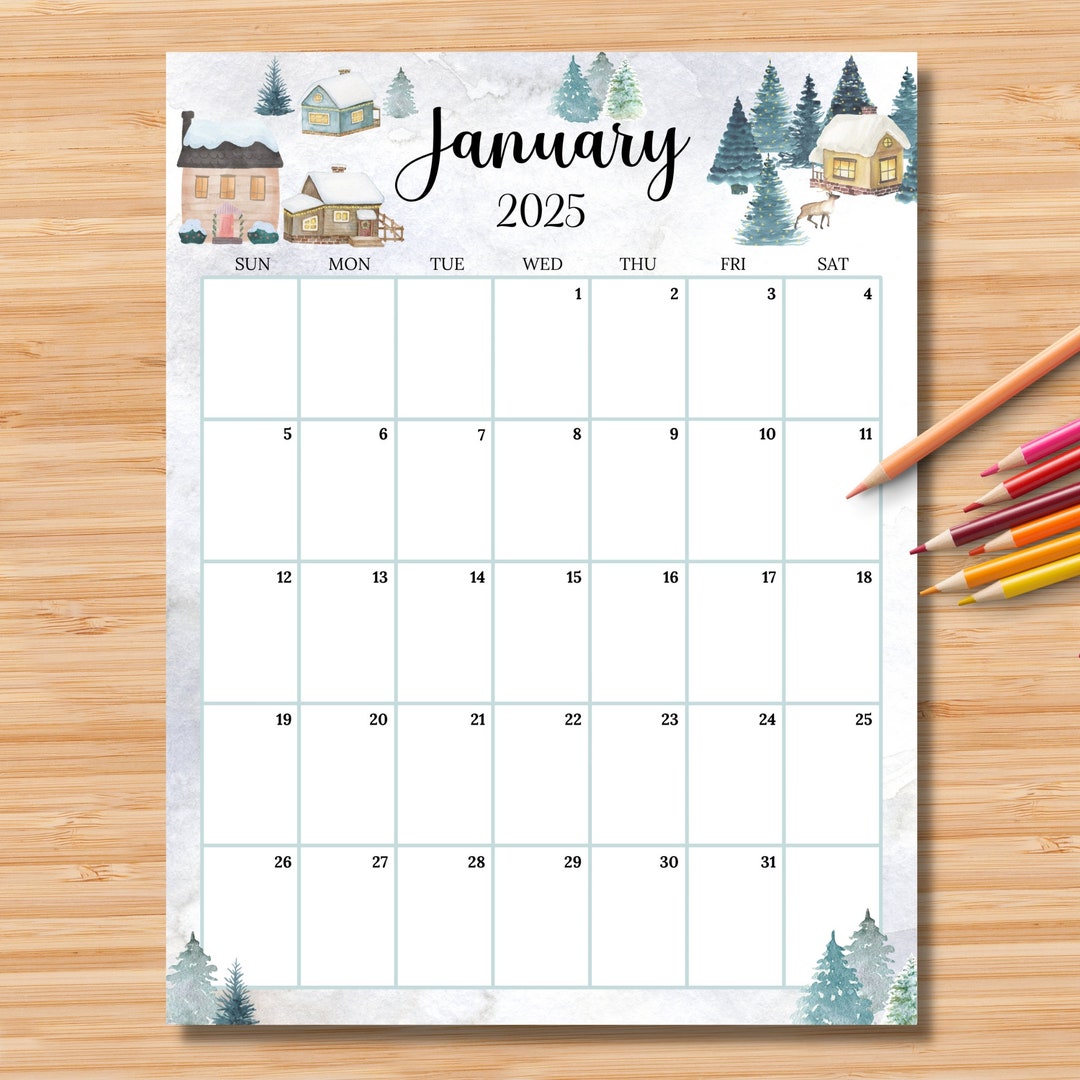 EDITABLE January 2025 Calendar vertical / Portrait, Beautiful Winter in ...