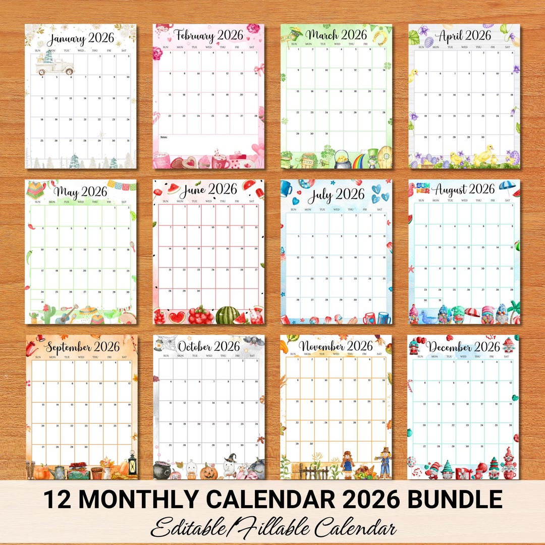 Editable 2026 Vertical Calendar | Portrait Monthly Planner PDF ...