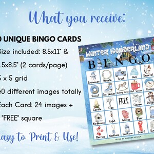 Winter Wonderland Bingo, 50 Unique Bingo Cards W/labels, Winter ...