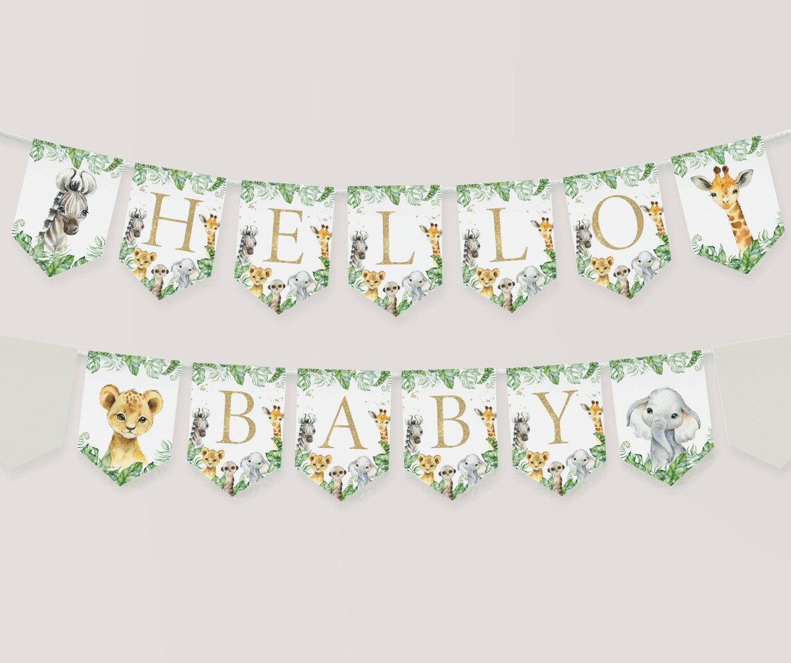 PRINTABLE Safari Animal Baby Shower Banner Decorations, Jungle Animal ...
