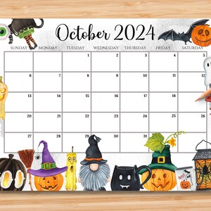 Editable October 2024 Calendar, Spooky Halloween W/ Cute Gnome ...