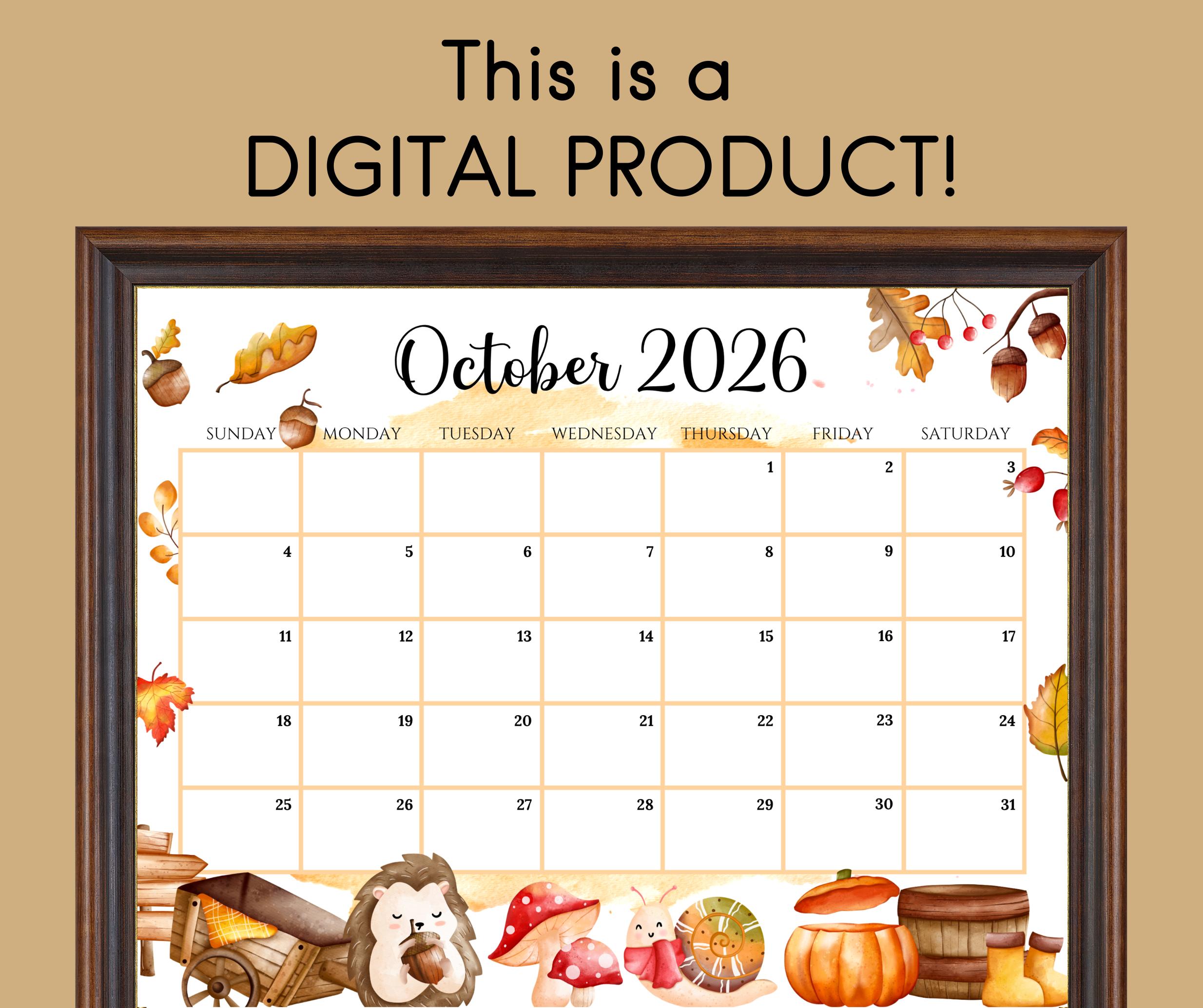 Editable October 2026 Calendar | Monthly Planner Printable PDF | School ...