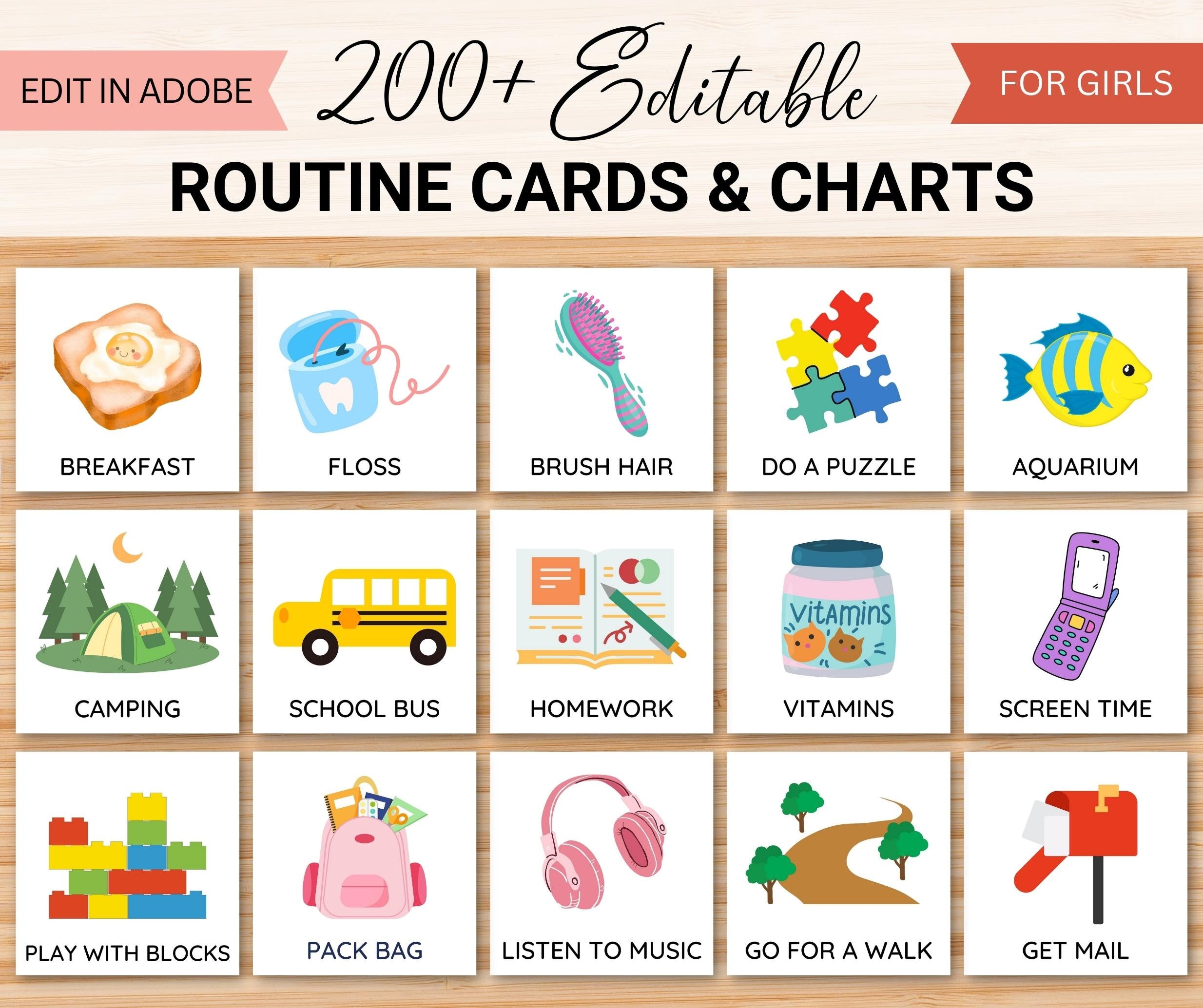 Editable Daily Routine Cards & Charts Girl Toddler Routine - Etsy.de