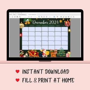 EDITABLE December 2024 Calendar, Gorgeous Christmas With Santa Claus ...
