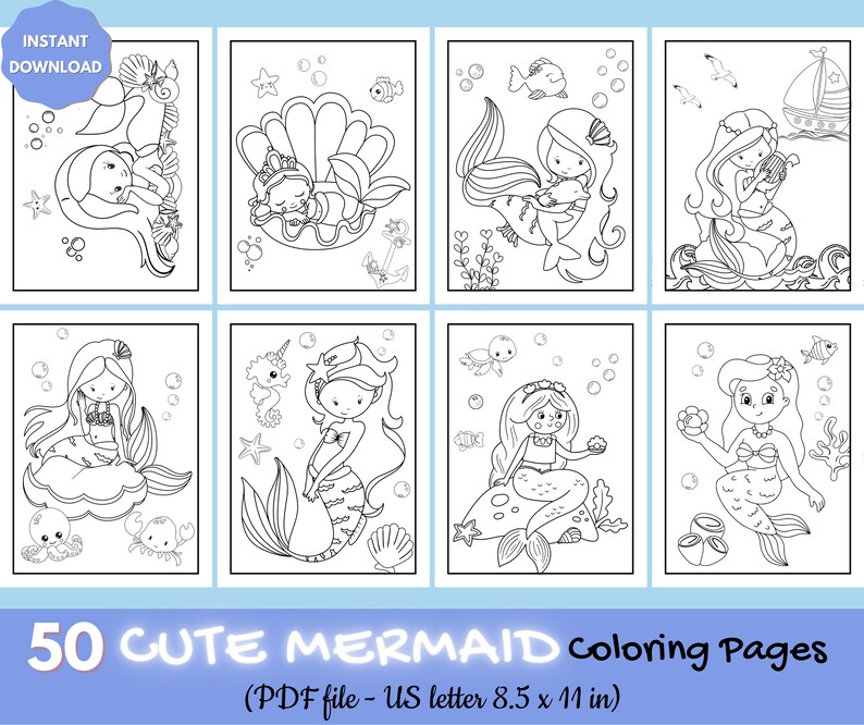 50 Printable Cute Mermaid Coloring Pages for Kids Boys - Etsy