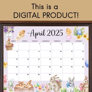 EDITABLE April 2025 Calendar, Easter Planner With Cute Bunnies and ...