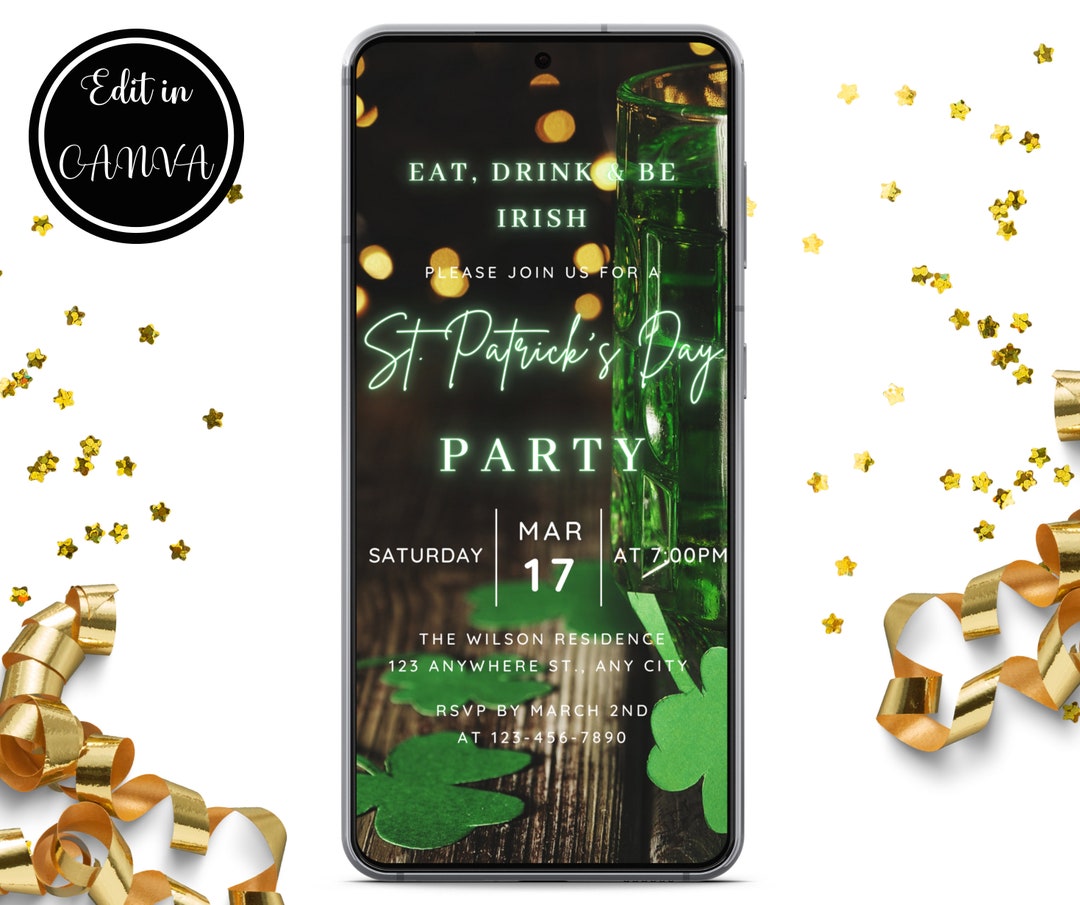 Editable Digital St Patrick's Day Invitation, Eat Drink & Be Irish, St ...