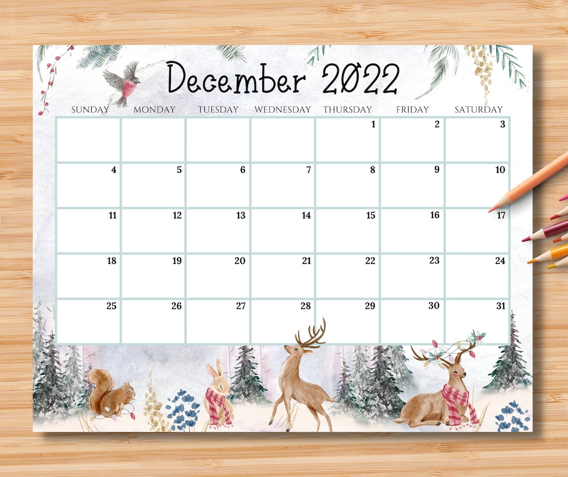 EDITABLE December 2022 Calendar Beautiful Winter Christmas in - Etsy