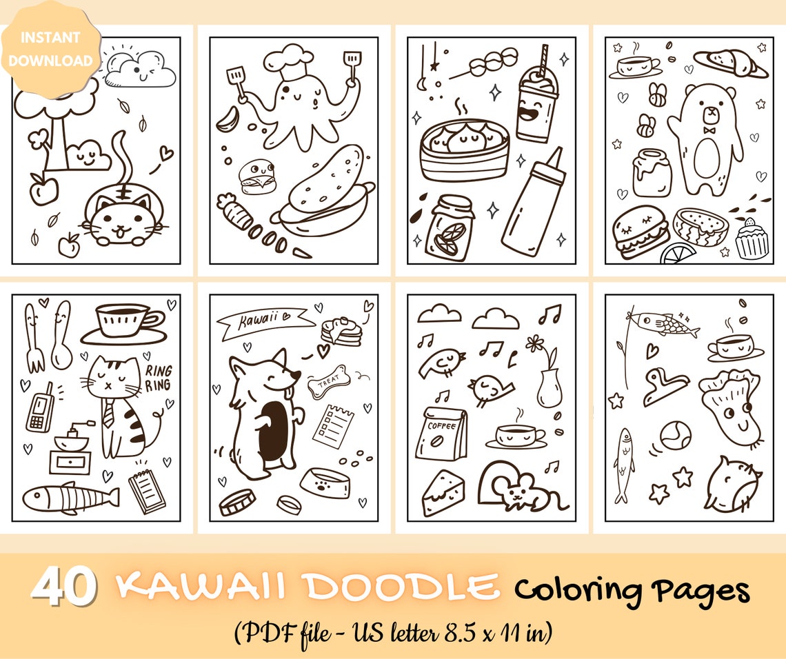 40 Printable Kawaii Doodle Coloring Pages for Kids Teens - Etsy Australia