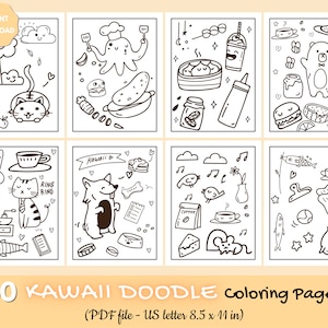 40 Printable Kawaii Doodle Coloring Pages for Kids Teens Adults, Cute ...