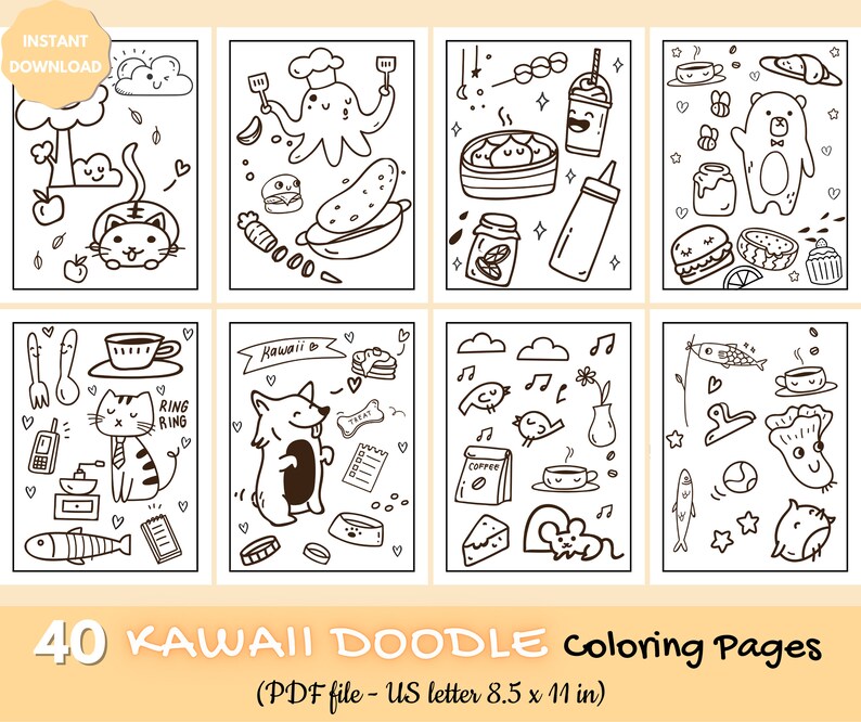40 Printable Kawaii Doodle Coloring Pages for Kids Teens - Etsy