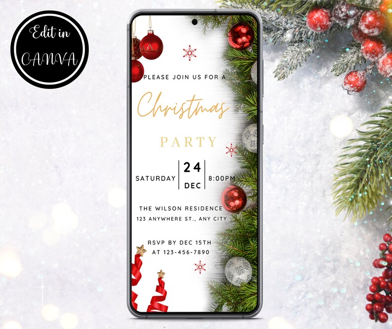 Editable Digital Christmas Invitation Electronic Christmas - Etsy