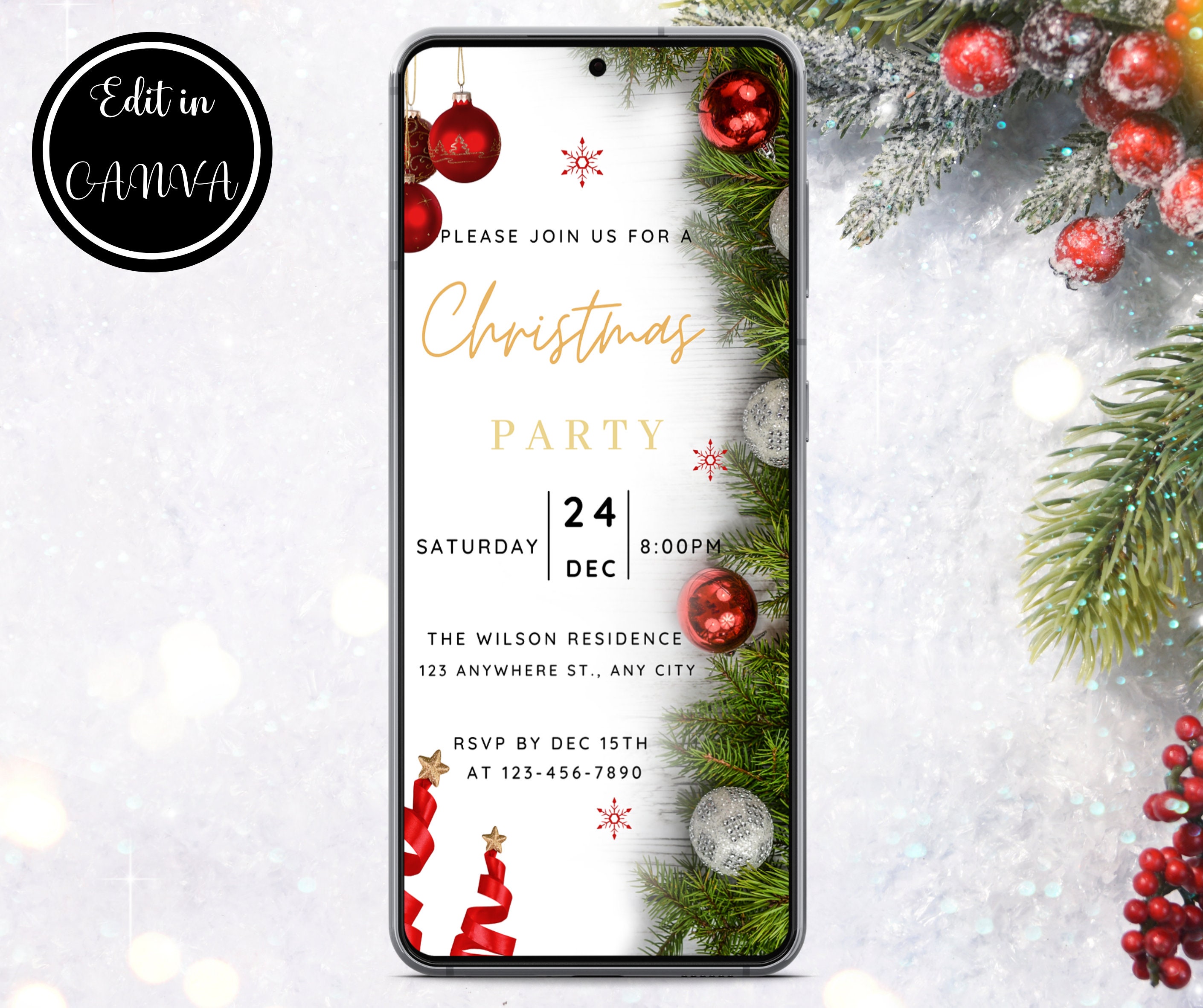 Editable Digital Christmas Invitation, Electronic Christmas Party ...