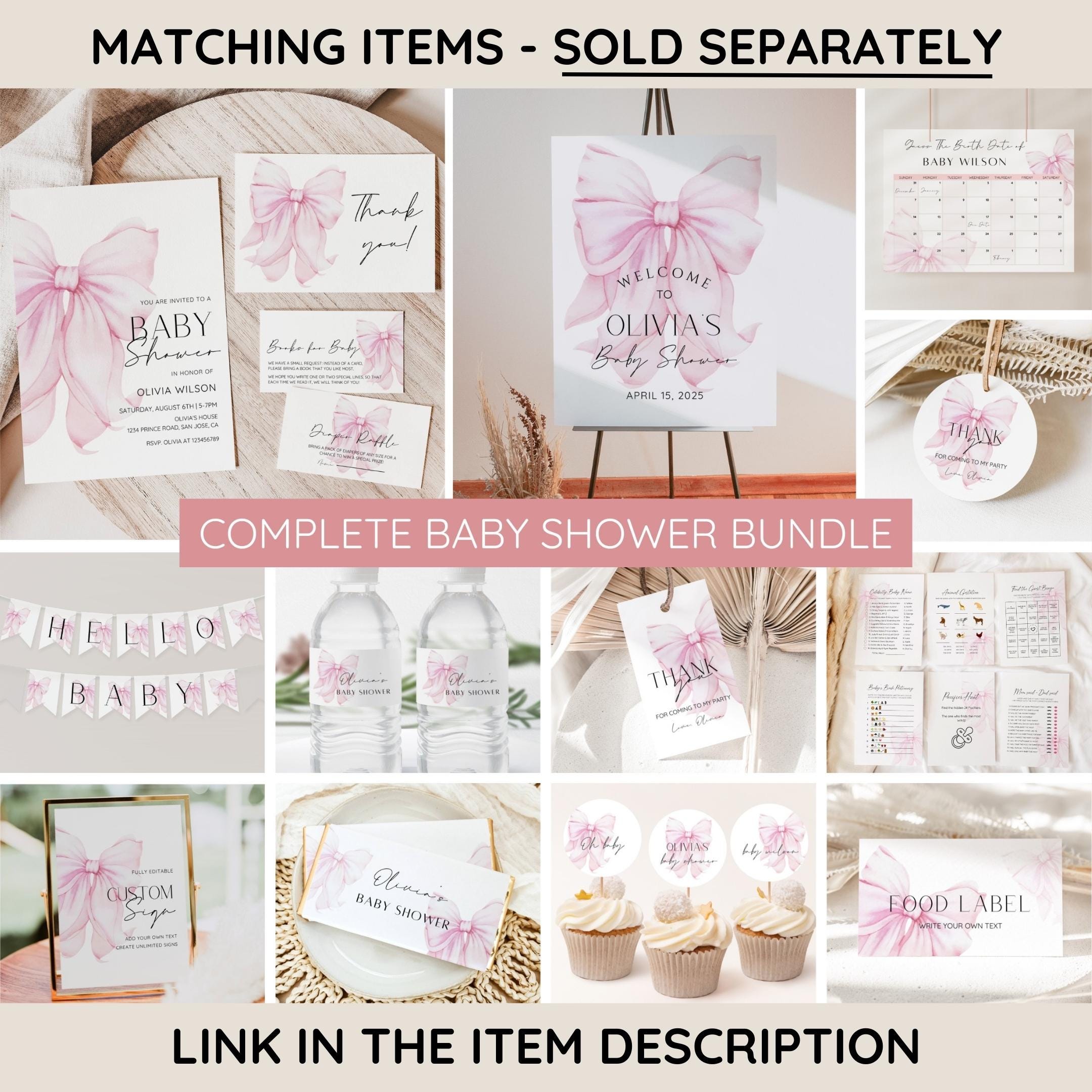 Pink Bow Baby Shower Game Bundle, Coquette Baby Girl Shower Games ...