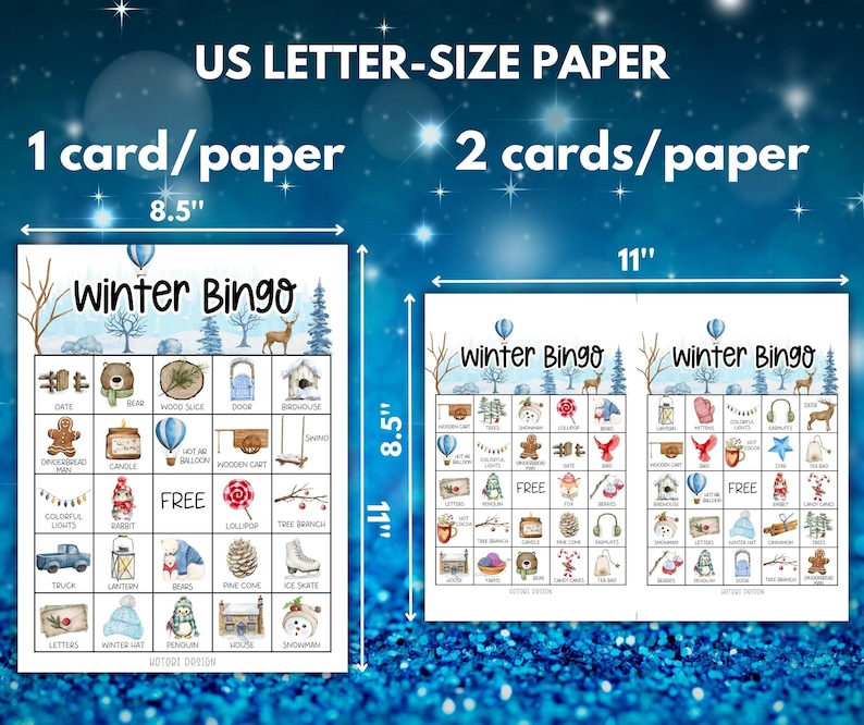 Winter Bingo Game, 50 Unique Bingo Cards, Kids' Winter Activity, Winter ...