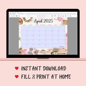 EDITABLE April 2025 Calendar, Beautiful Spring Planner, Printable ...