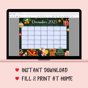 EDITABLE December 2025 Calendar, Gorgeous Christmas W/ Santa Claus ...