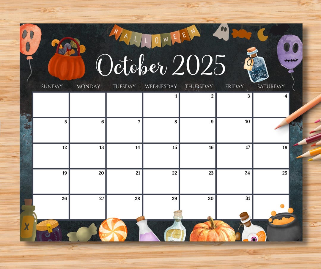 EDITABLE October 2025 Calendar, Spooky Halloween Planner, Printable ...