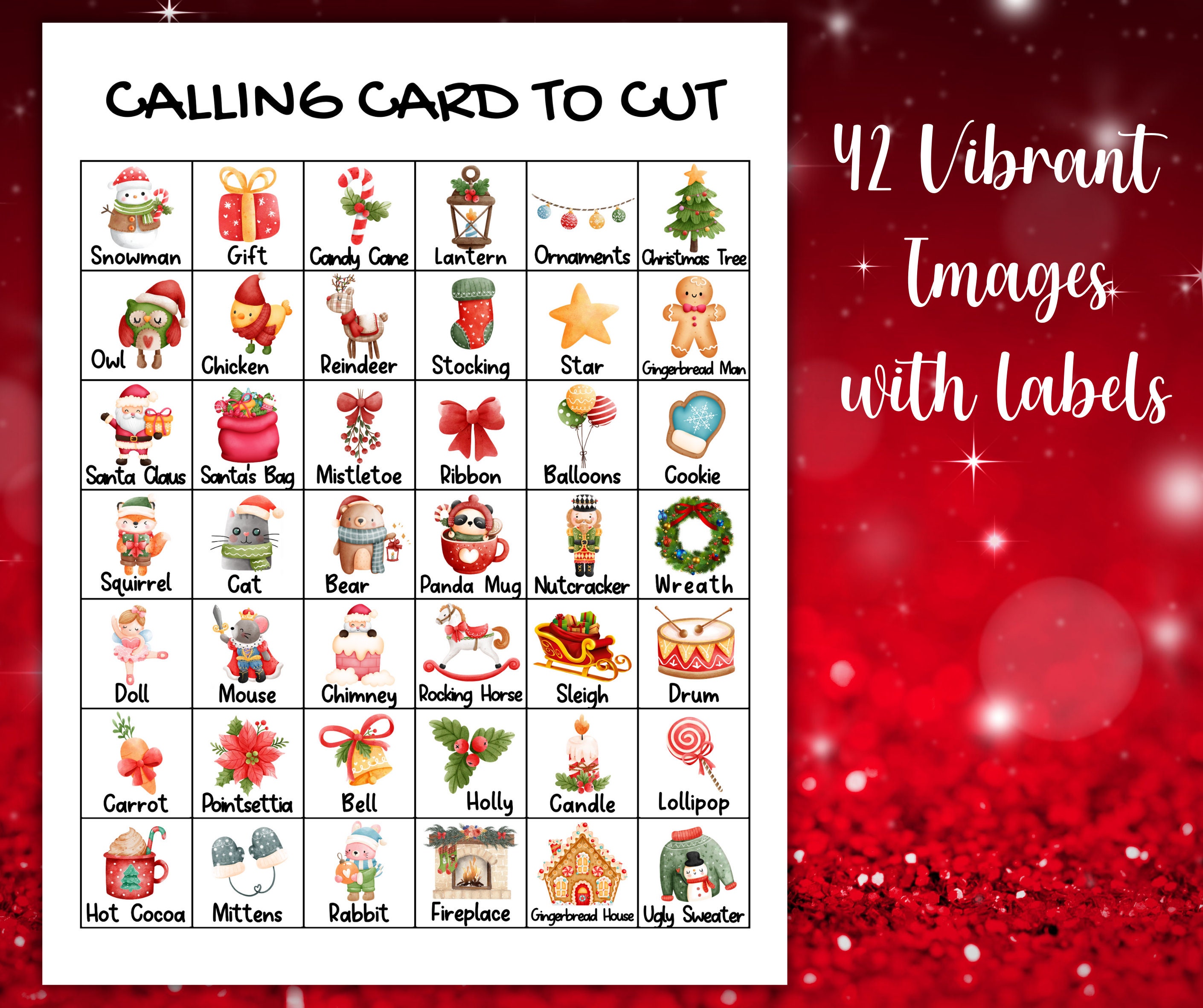 Printable Christmas Bingo Game, 50 Unique Bingo Cards W/labels ...