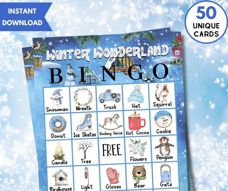 Winter Wonderland Bingo, 50 Unique Bingo Cards W/labels, Winter ...