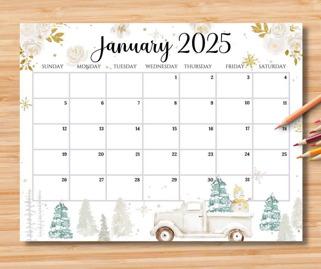 EDITABLE January 2025 Calendar, Beautiful Winter With Cute Snowman ...
