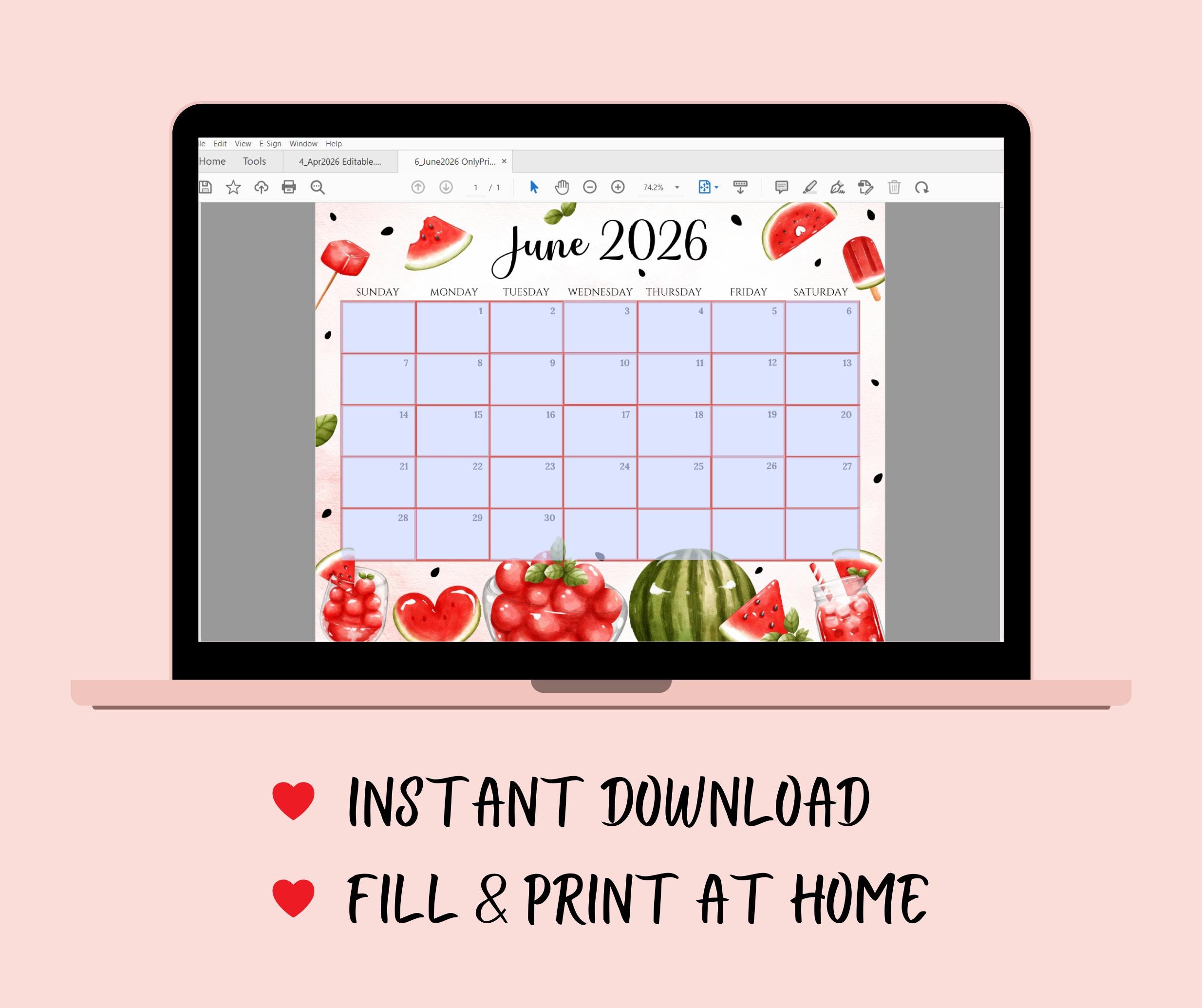 Editable June 2026 Calendar | Monthly Planner Printable PDF | School ...