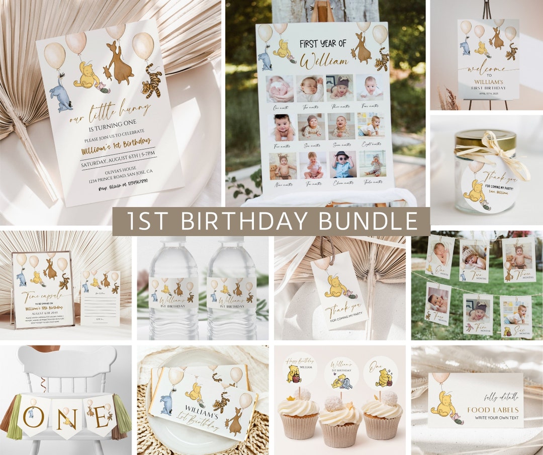 Classic Winnie the Pooh 1st Birthday Bundle, Vintage Pooh Birthday ...