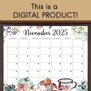EDITABLE November 2025 Calendar, Beautiful Autumn W/ Pumpkins and ...
