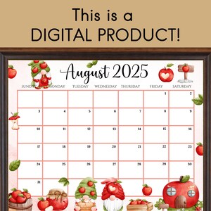 EDITABLE August 2025 Calendar, Sweet Summer With Cute Apple Gnomes ...