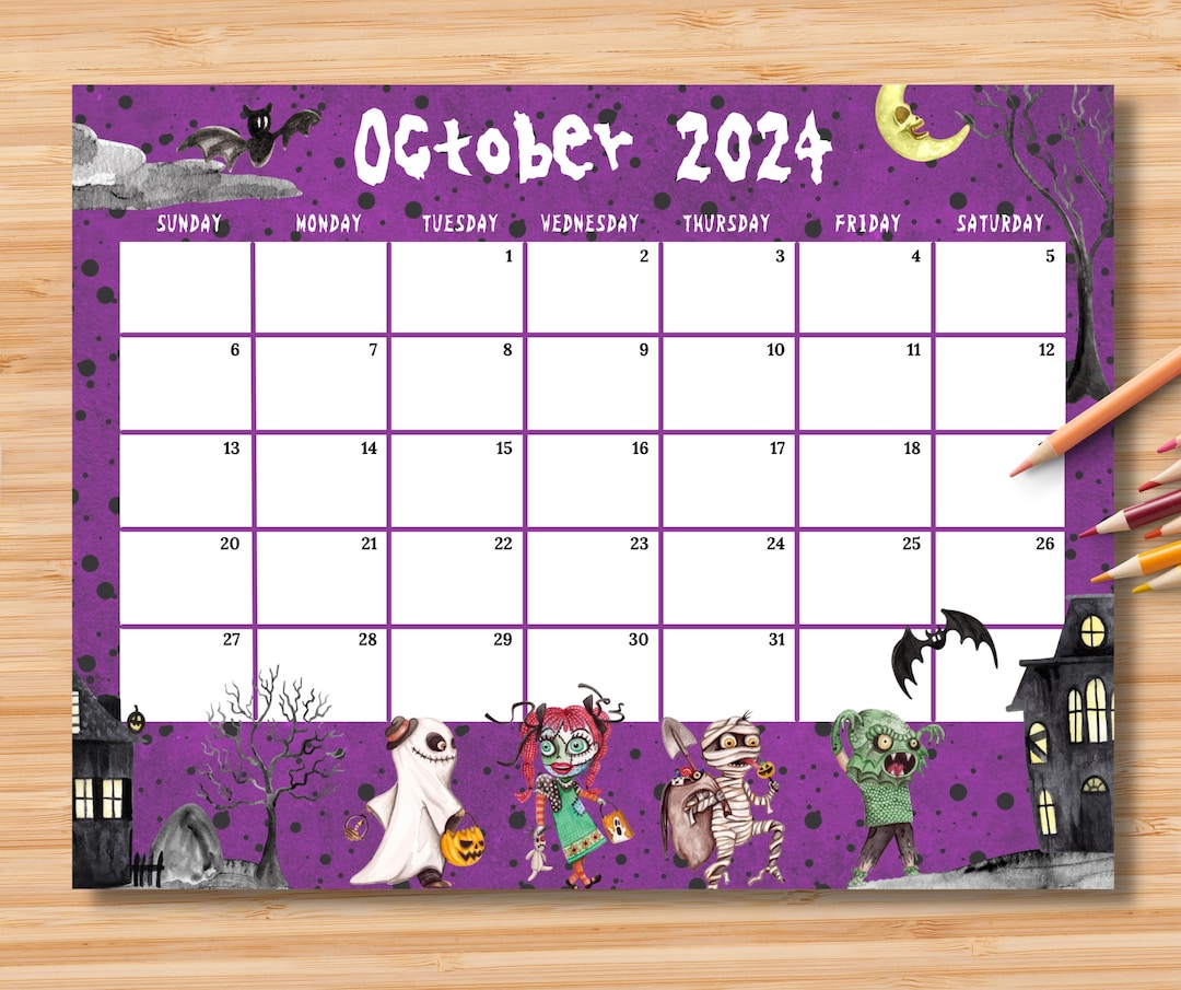 EDITABLE October 2024 Calendar, Spooky Halloween Night Party, Printable ...