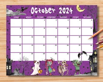 Editable Fillable October 2024 Calendar for Spooky Happy Halloween ...