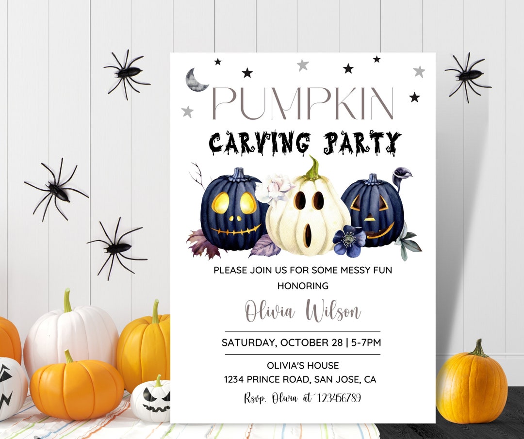 Editable Pumpkin Carving Party Invitation, Halloween Party Invitation ...