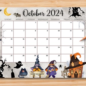 EDITABLE October 2024 Calendar, Happy Halloween with Cute Gnomes ...