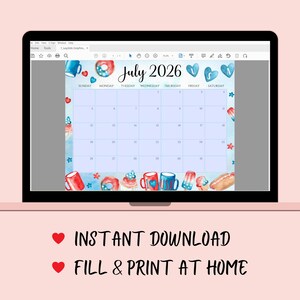 Editable July 2026 Calendar | Monthly Planner Printable PDF | School ...