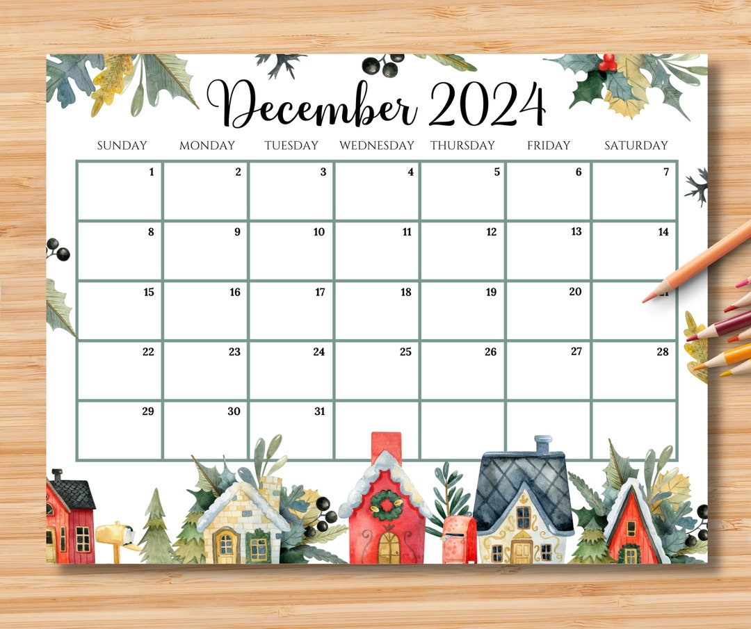 EDITABLE December 2024 Calendar, Gorgeous Colorful Christmas With Red ...