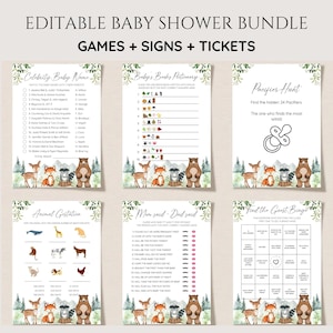 Woodland Baby Shower Game Bundle, Woodland Animal Baby Shower Game ...