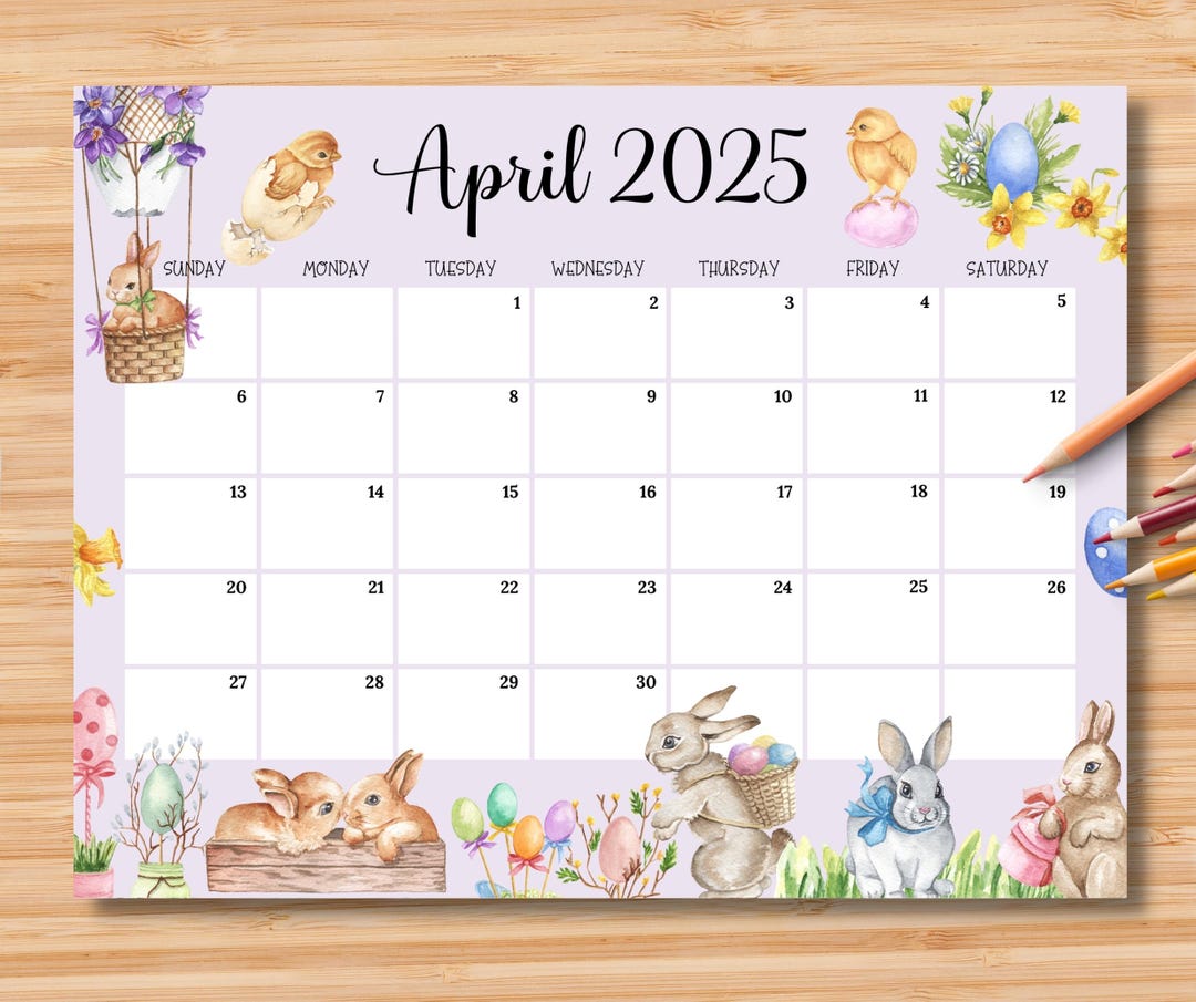 EDITABLE April 2025 Calendar, Easter Planner With Cute Bunnies and ...