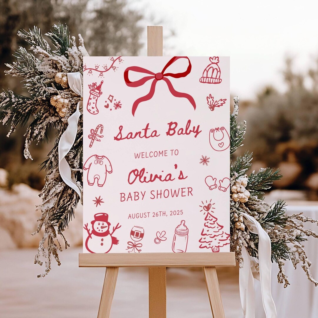 Santa Baby Shower Welcome Sign, Christmas Baby Shower Welcome Poster ...