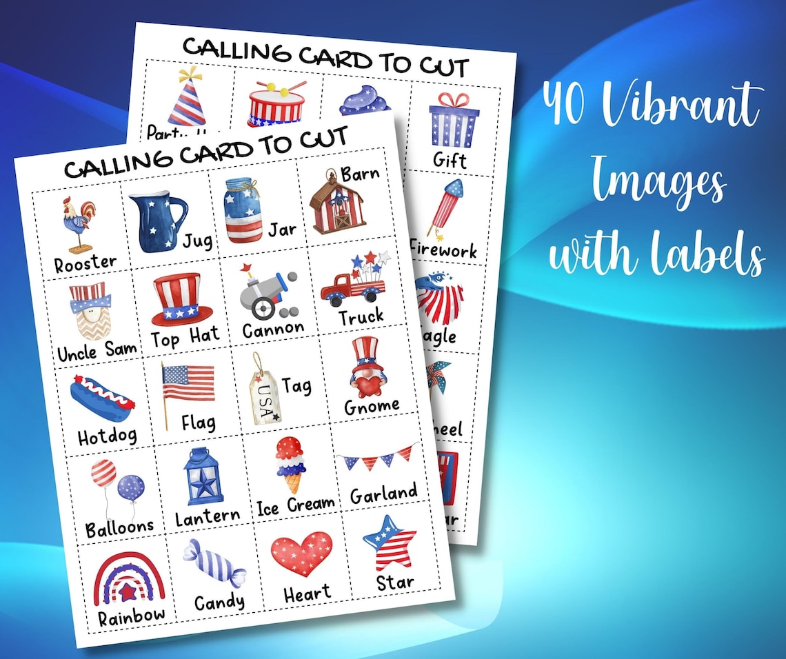 50 Patriotic Bingo Game Cards, 4th of July Bingo, Independence Day ...