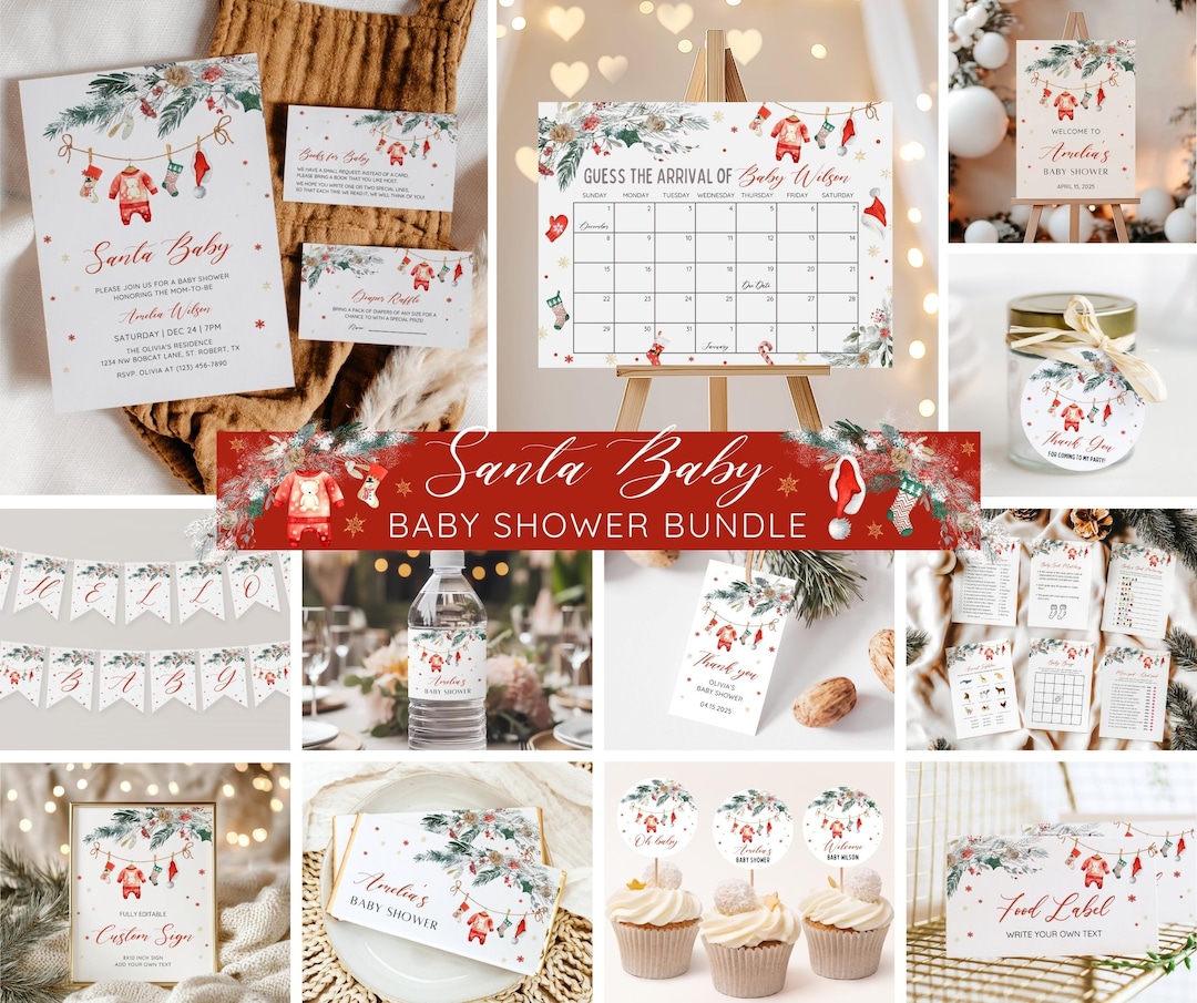 Santa Baby Shower Bundle, Christmas Baby Shower Invitation & Games ...