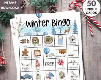 Winter Bingo Game, 50 Unique Bingo Cards, Kids' Winter Activity, Winter ...